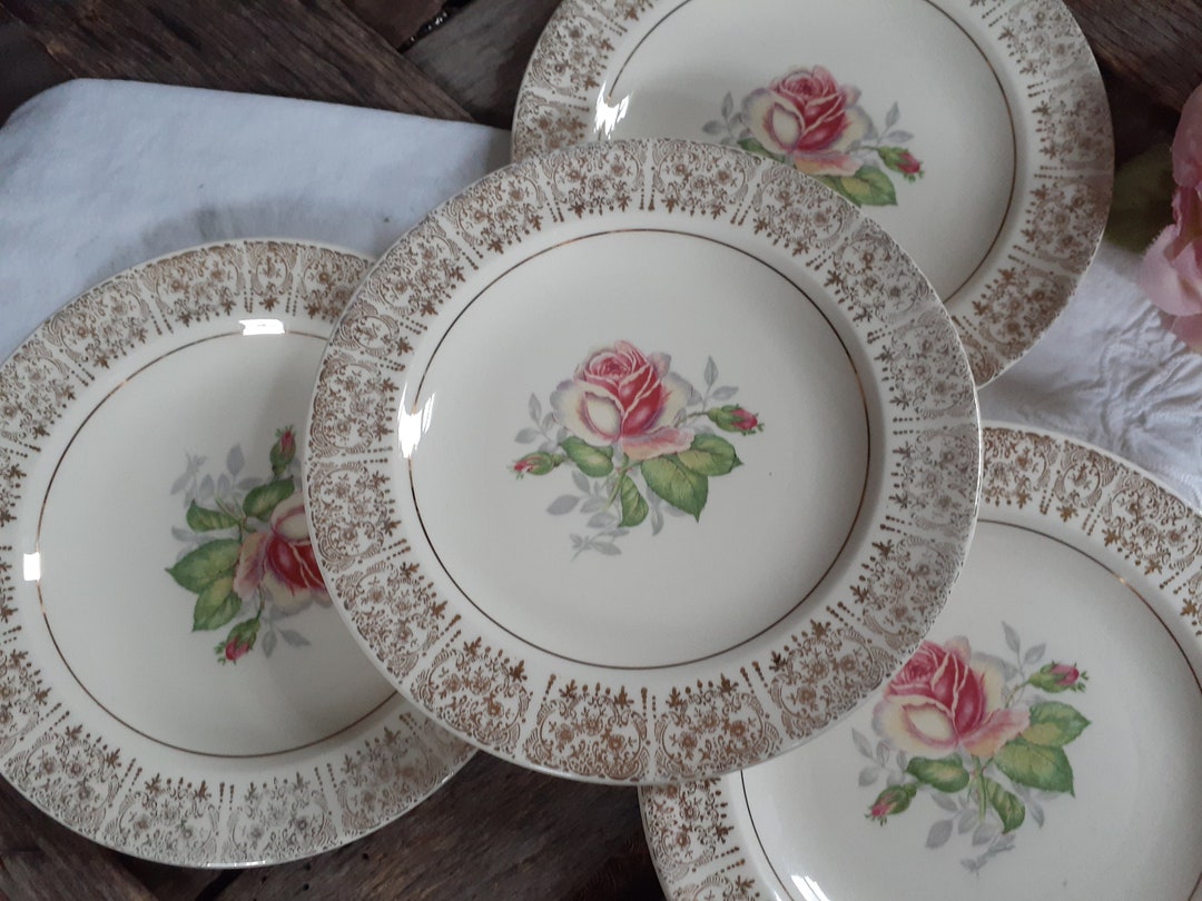 Salem China 'duchess Rose' Plates (set of 4) - Gold Floral B&B Plates ...