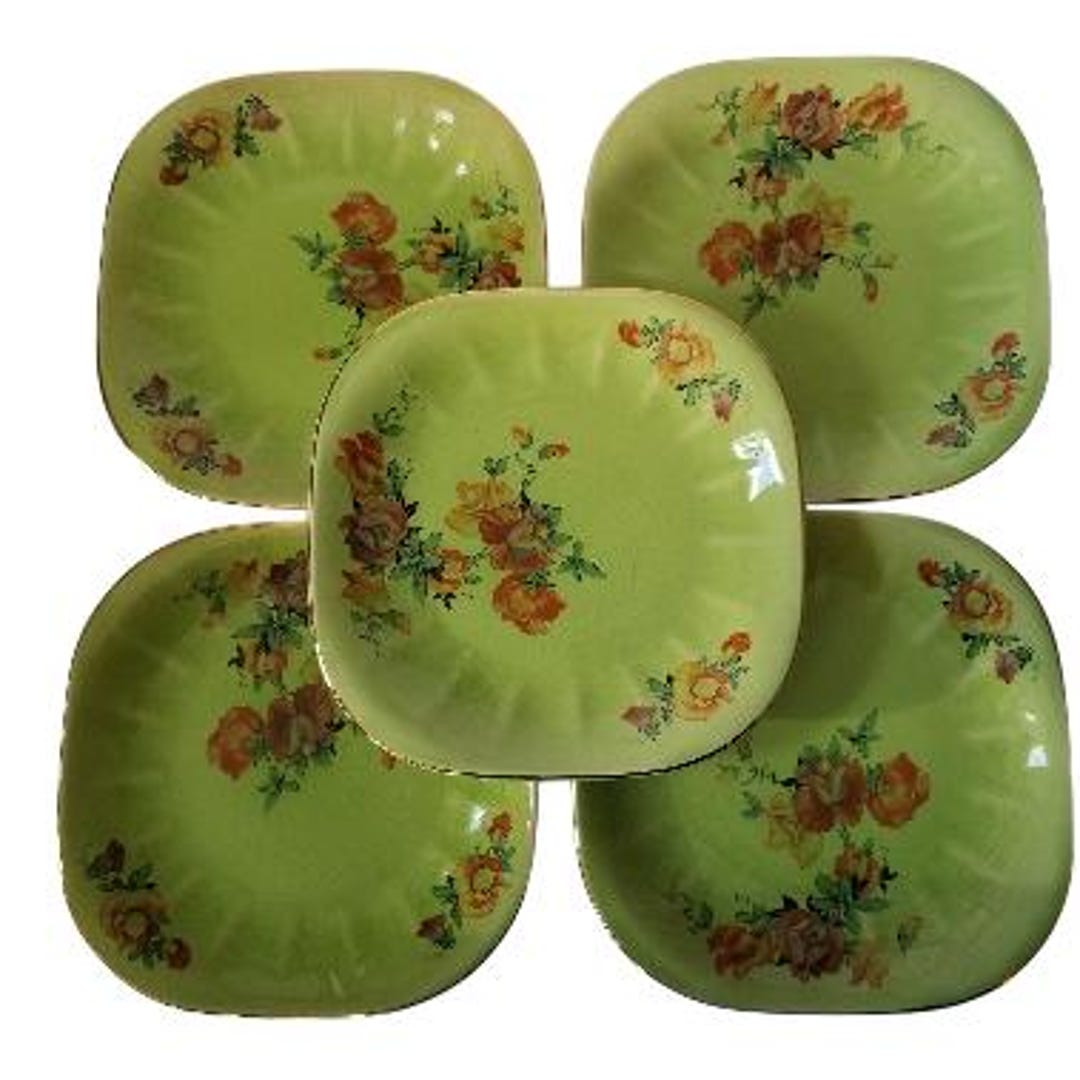 Antique Limoges american Set of 5 Emerald Glow Floral Plates Tea Party ...