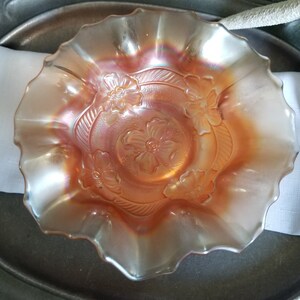 Carnival Glass Bowl by Dugan Glass Co. in Apple Blossom C.1930s Antique ...
