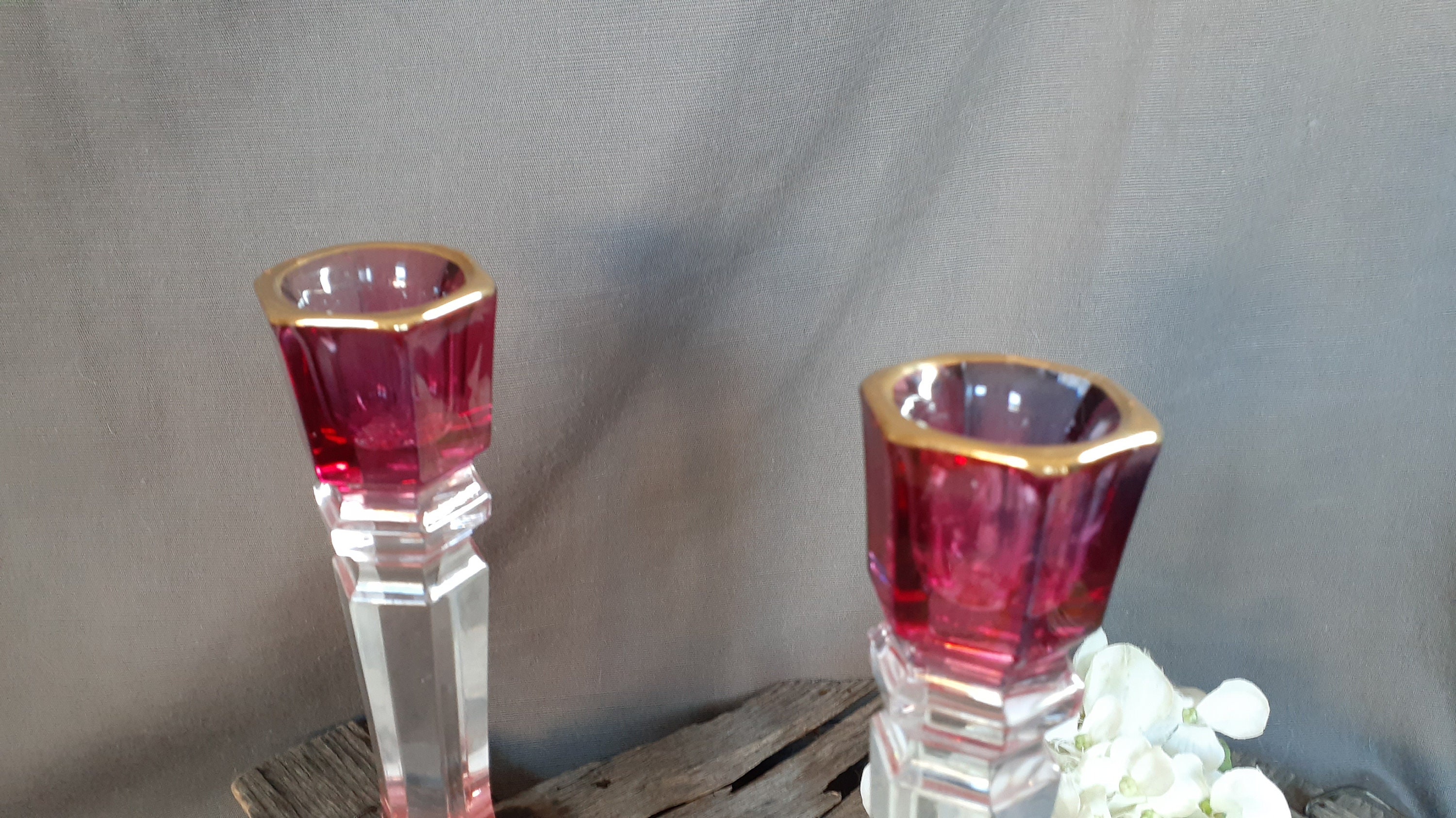 Pair of Elegant Italian Lead Crystal Cranberry Flashed | Etsy