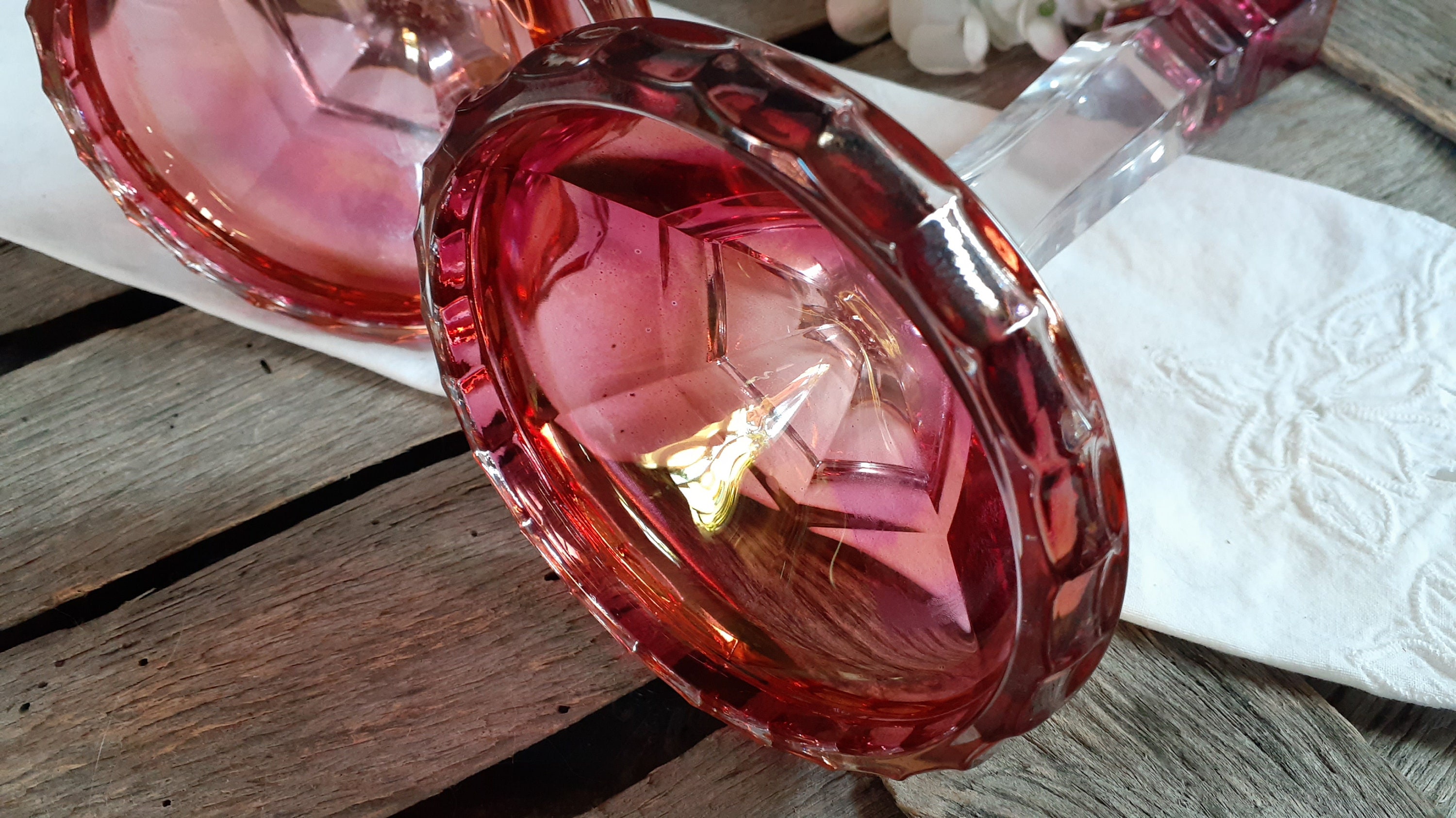 Pair of Elegant Italian Lead Crystal Cranberry Flashed | Etsy