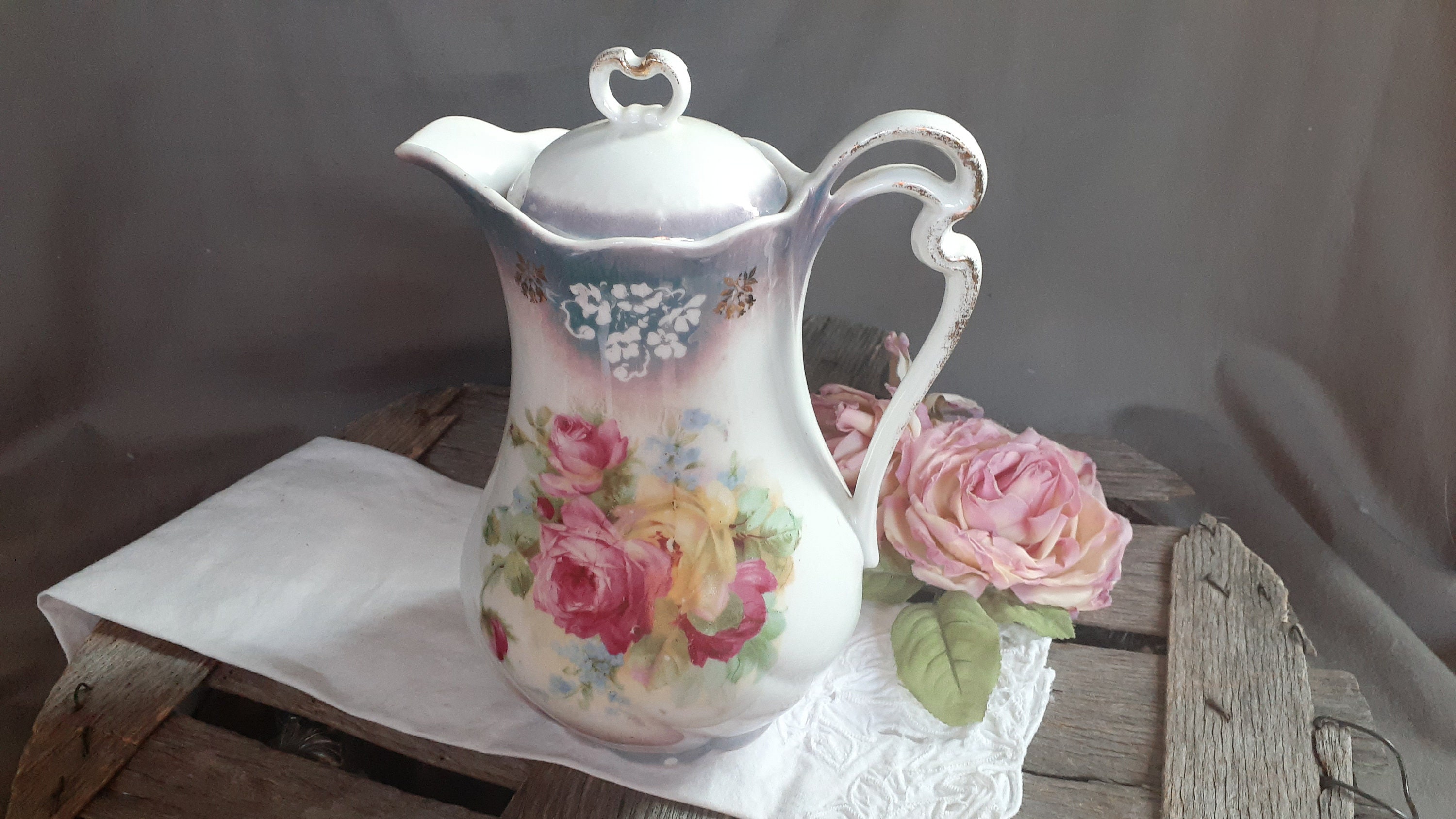 Vintage German Lusterware Coffee Pot / Teapot Pink Yellow | Etsy