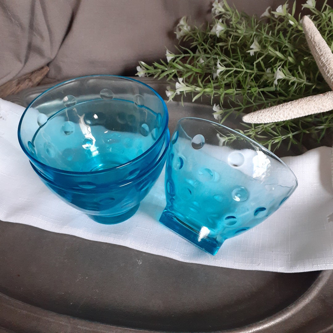 Mod 1960s Capri Blue Dots Old Fashioneds Glasses / Dessert Cups Set of ...