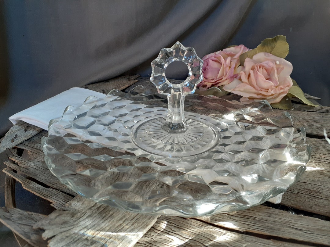 Fostoria 'american' Clear Center-handle Pastry Server Tray Vintage Cube ...