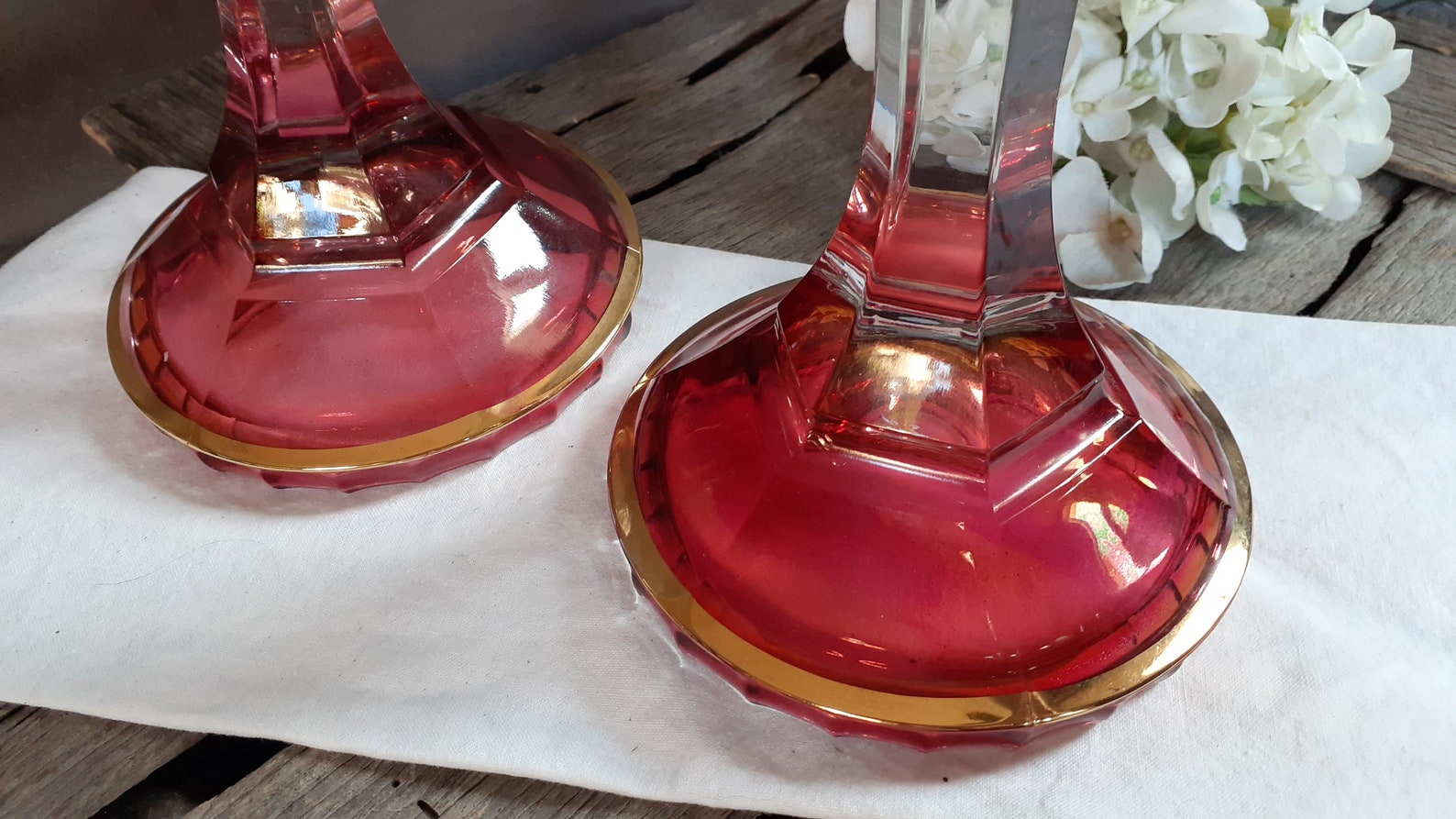 Pair of Elegant Italian Lead Crystal Cranberry Flashed | Etsy