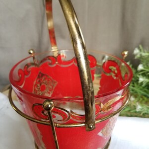 Starlyte Ice Bucket and Caddy Set in Red W/ Gold Medallions Scrolls ...