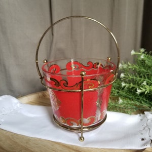 Starlyte Ice Bucket and Caddy Set in Red W/ Gold Medallions Scrolls ...