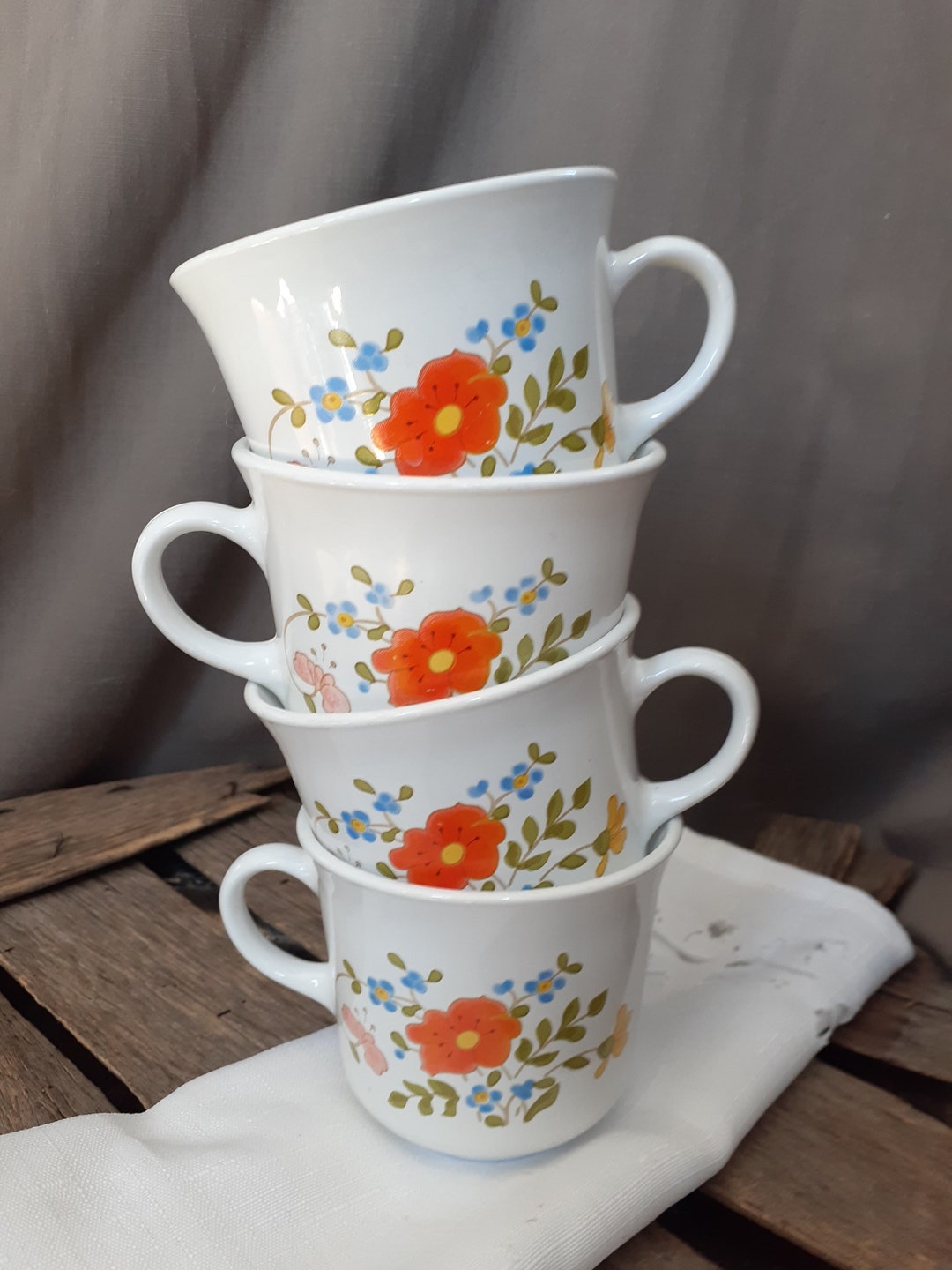 Wildflower Coffee Cups by Corning Ware 1977-86 Set of 4 Corelle Coffee ...