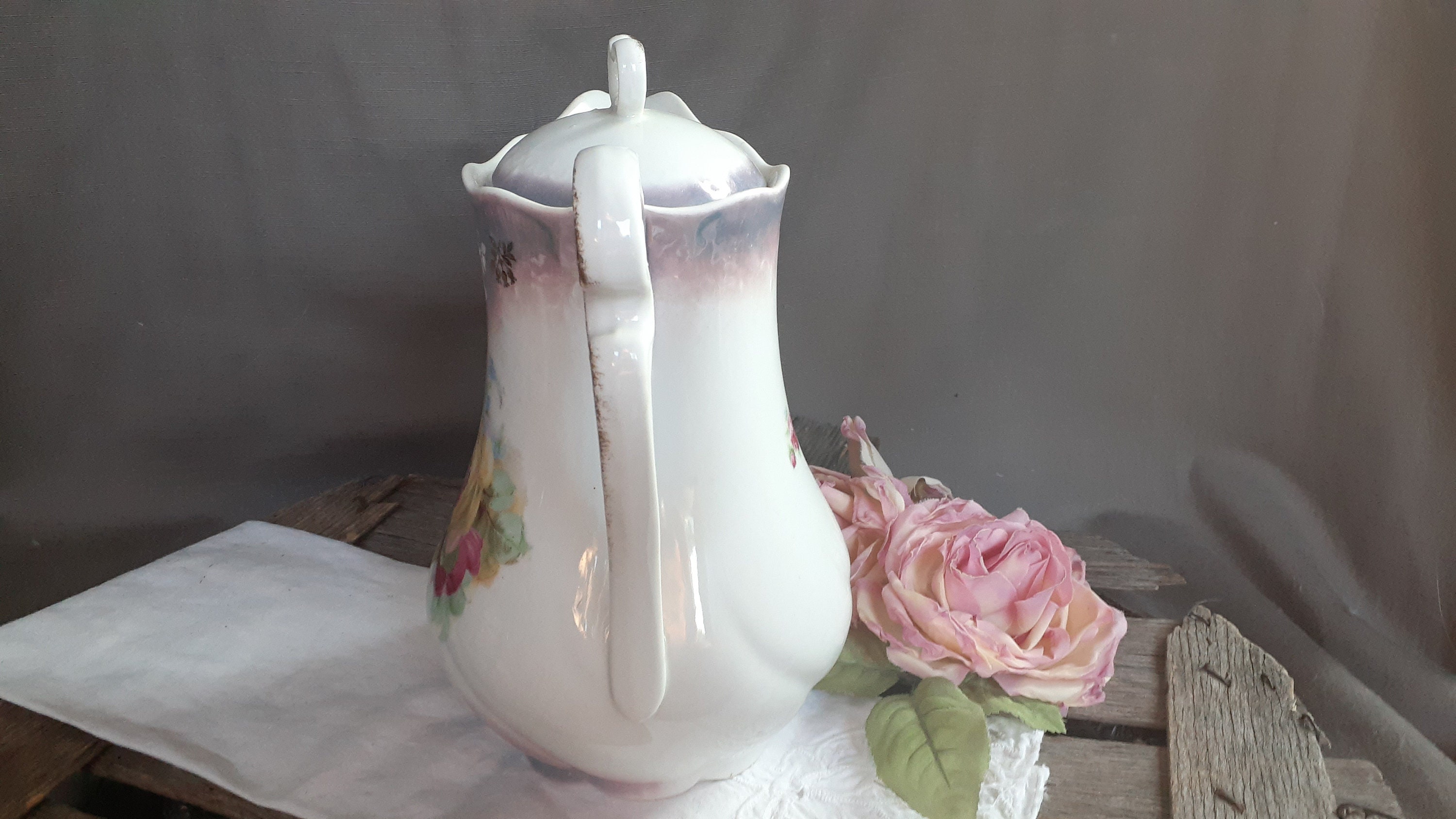 Vintage German Lusterware Coffee Pot / Teapot Pink Yellow | Etsy