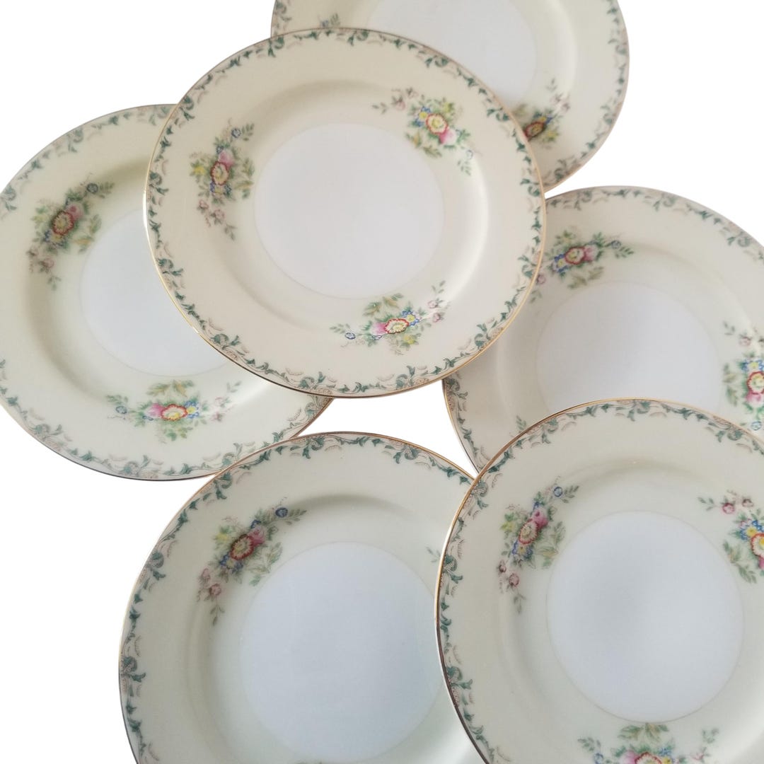 Grace China Vintage Floral Plates - Set of 6 Gold Trimmed Dishes ...