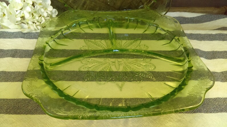 Uranium Green Jeannette Glass Co. Adam Pattern Grill Plates - Etsy
