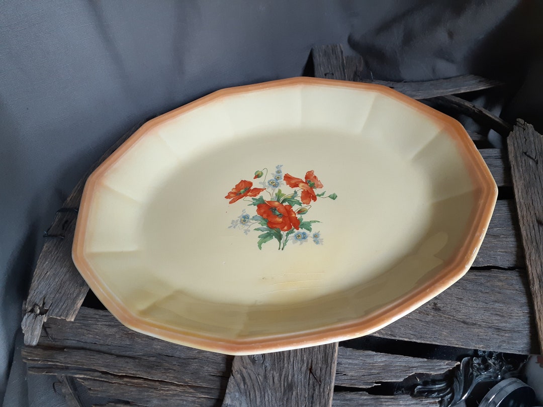 Vintage Platter 13.5" Oval Platter C.1940s Yellow, Poppies, Orange ...
