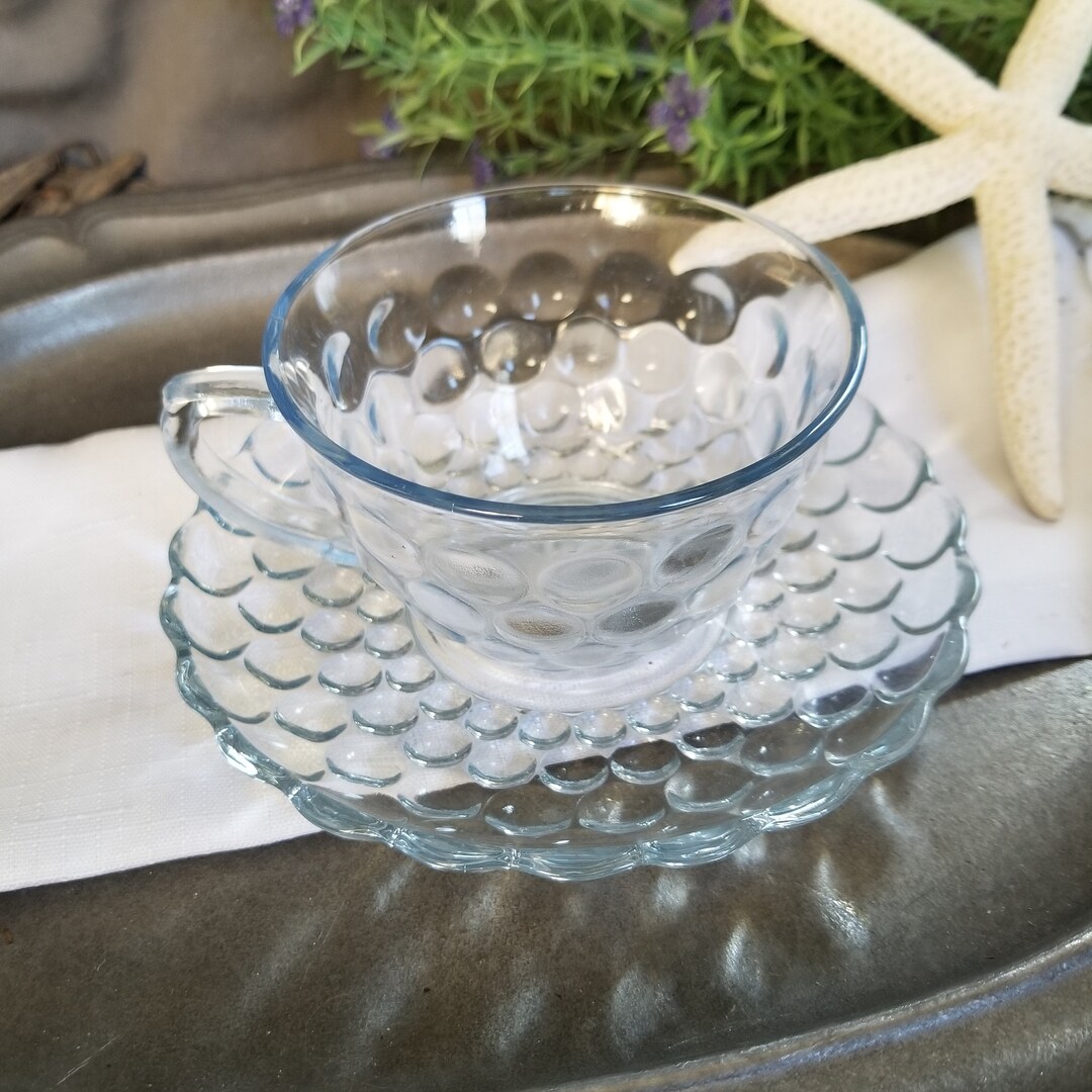Fire King Bubble Blue Cup & Saucer Set Vintage Anchor Hocking Glass Co ...