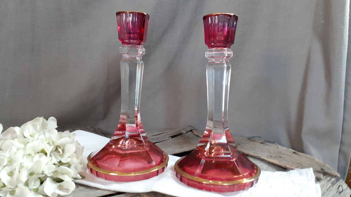 Pair of Elegant Italian Lead Crystal Cranberry Flashed | Etsy