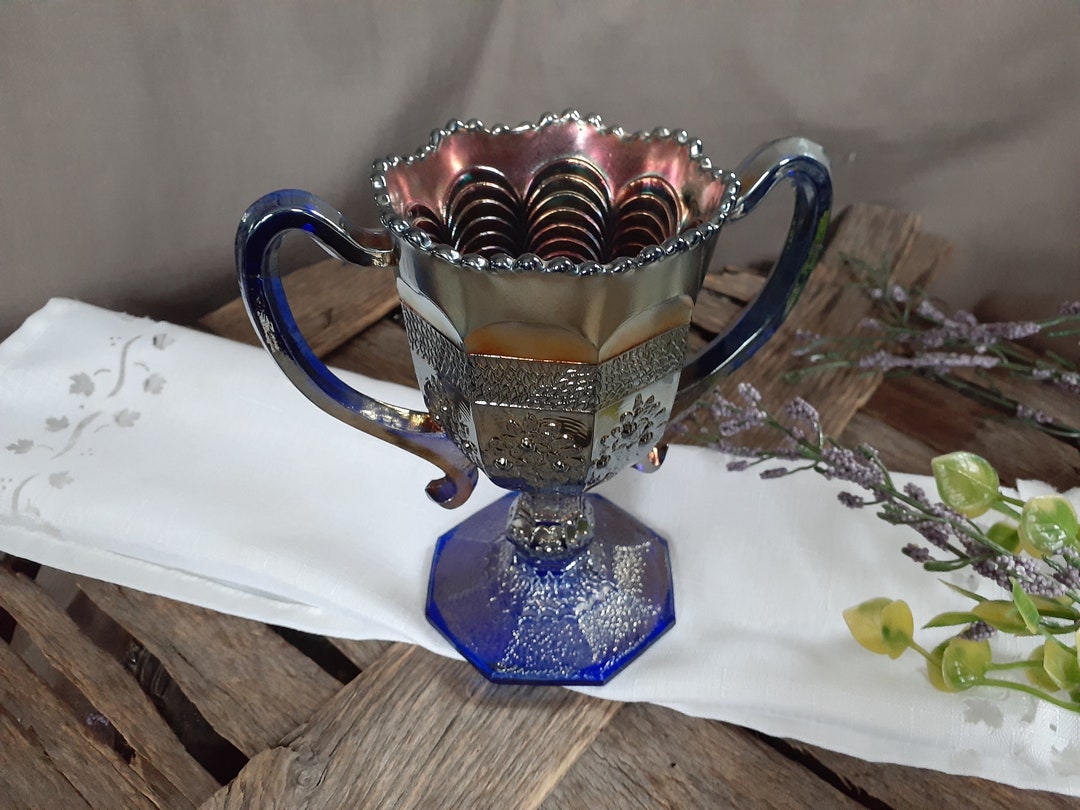 Fenton Orange Tree Carnival Glass Loving Cup Cobalt Blue 1912-29 ...