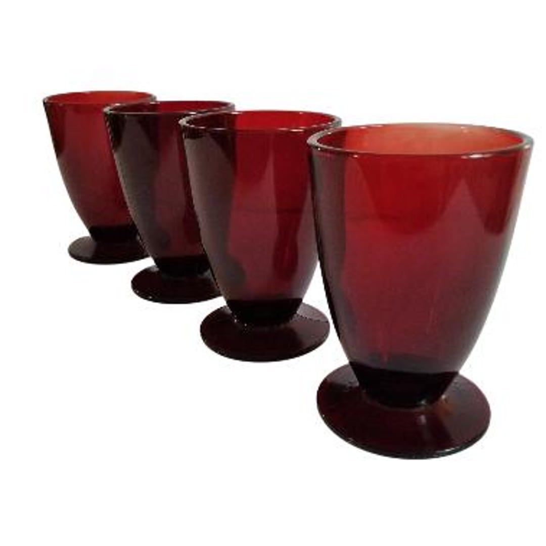 Vintage Glassware Ruby Footed Iced Tea Tumblers - Set of 4 Red Beverage ...