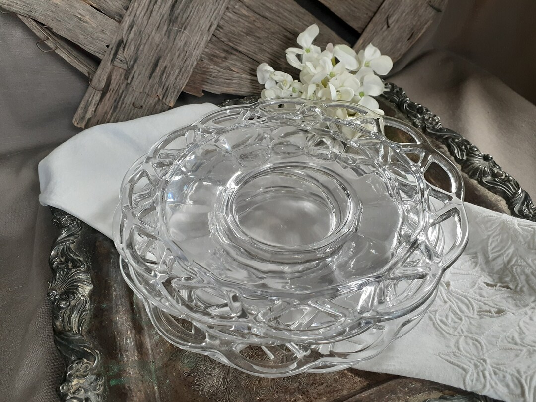 Imperial Glass Co Crocheted Crystal 8.25" Salad Plates Set of 4 ...