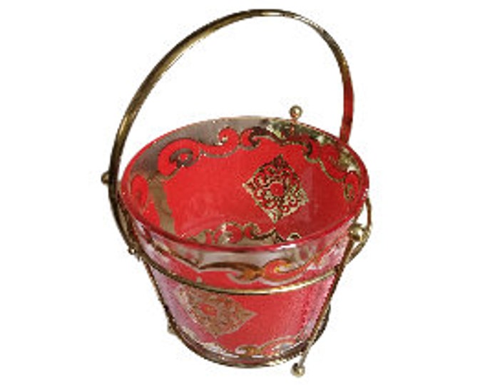Starlyte Ice Bucket and Caddy Set in Red W/ Gold Medallions Scrolls ...