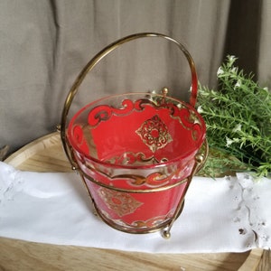 Starlyte Ice Bucket and Caddy Set in Red W/ Gold Medallions Scrolls ...