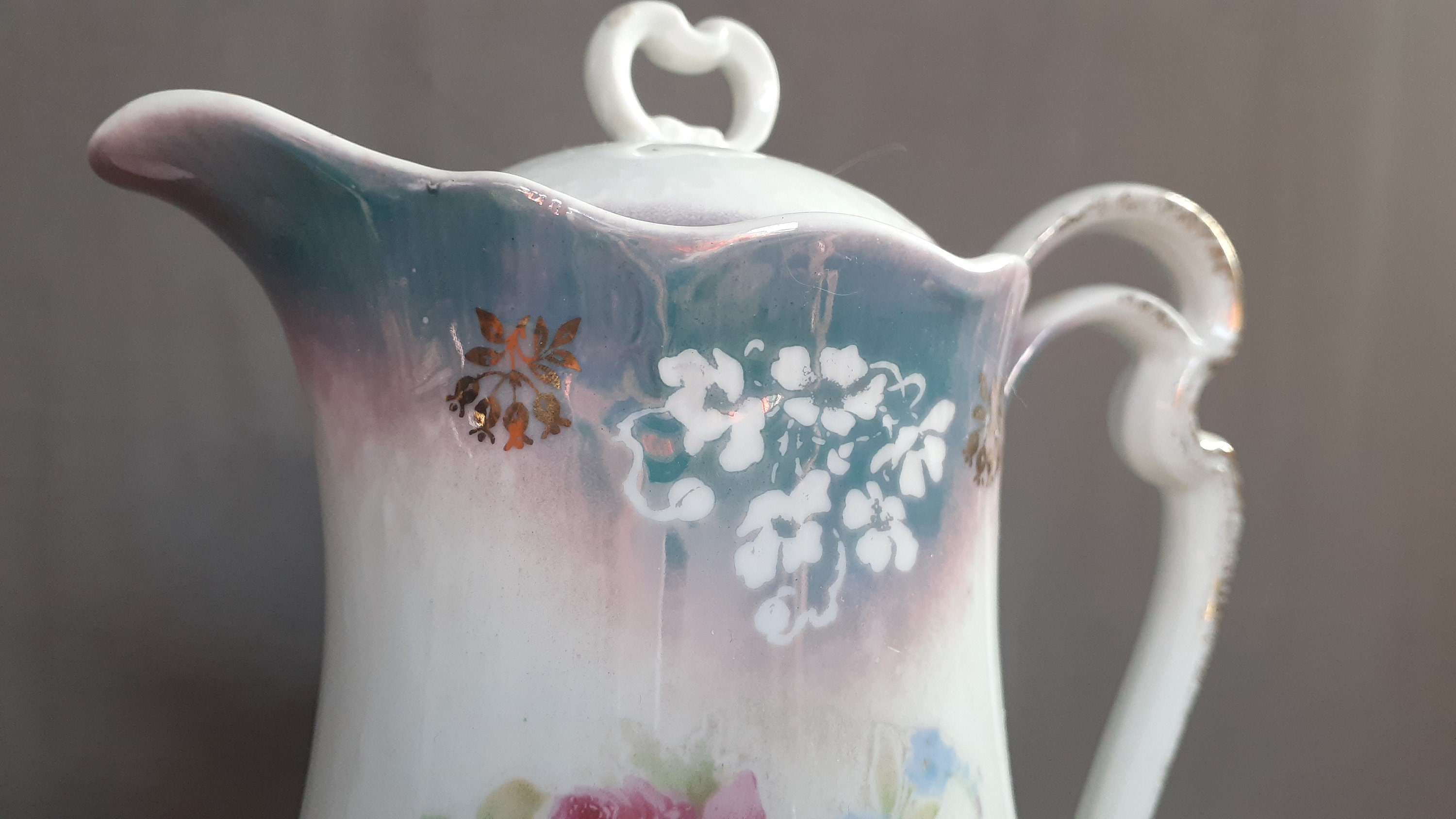 Vintage German Lusterware Coffee Pot / Teapot Pink Yellow | Etsy