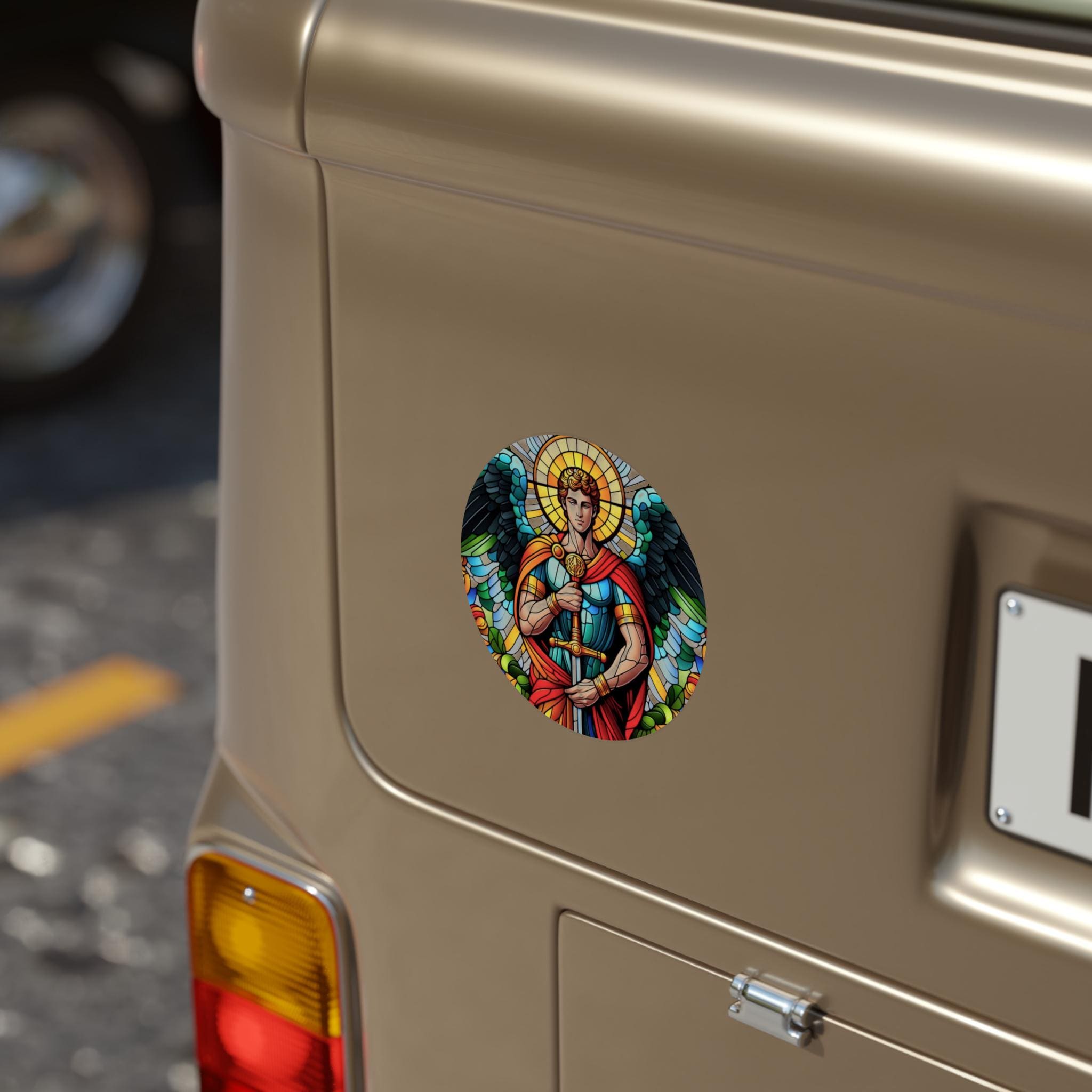 St Michael the Archangel Stained Glass Look Round Sticker, Angelic ...