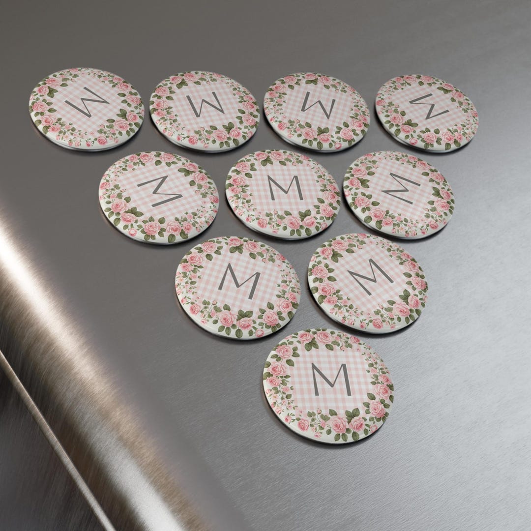Floral Initial Button Magnet Set of 1 or 10 Personalized Decor, Home ...