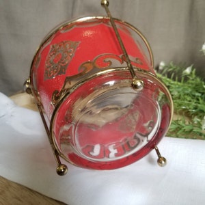Starlyte Ice Bucket and Caddy Set in Red W/ Gold Medallions Scrolls ...