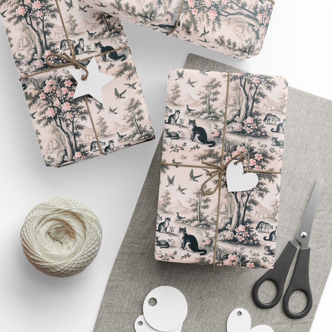 French Toile Cats & Birds Wrapping Papers Beautiful Toile Floral Paper ...