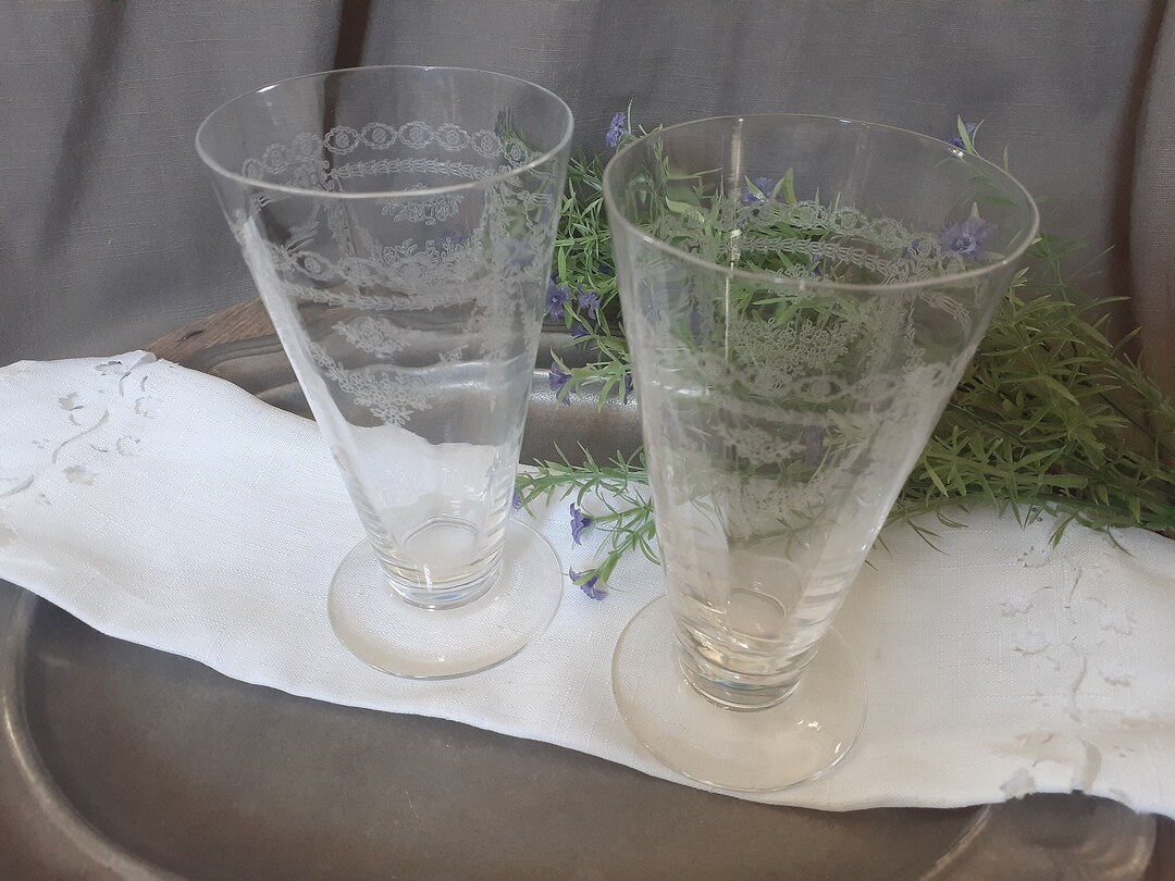 Vintage Czech Etched Floral Iced Tea Glasses - C.1927 Pair - Etsy