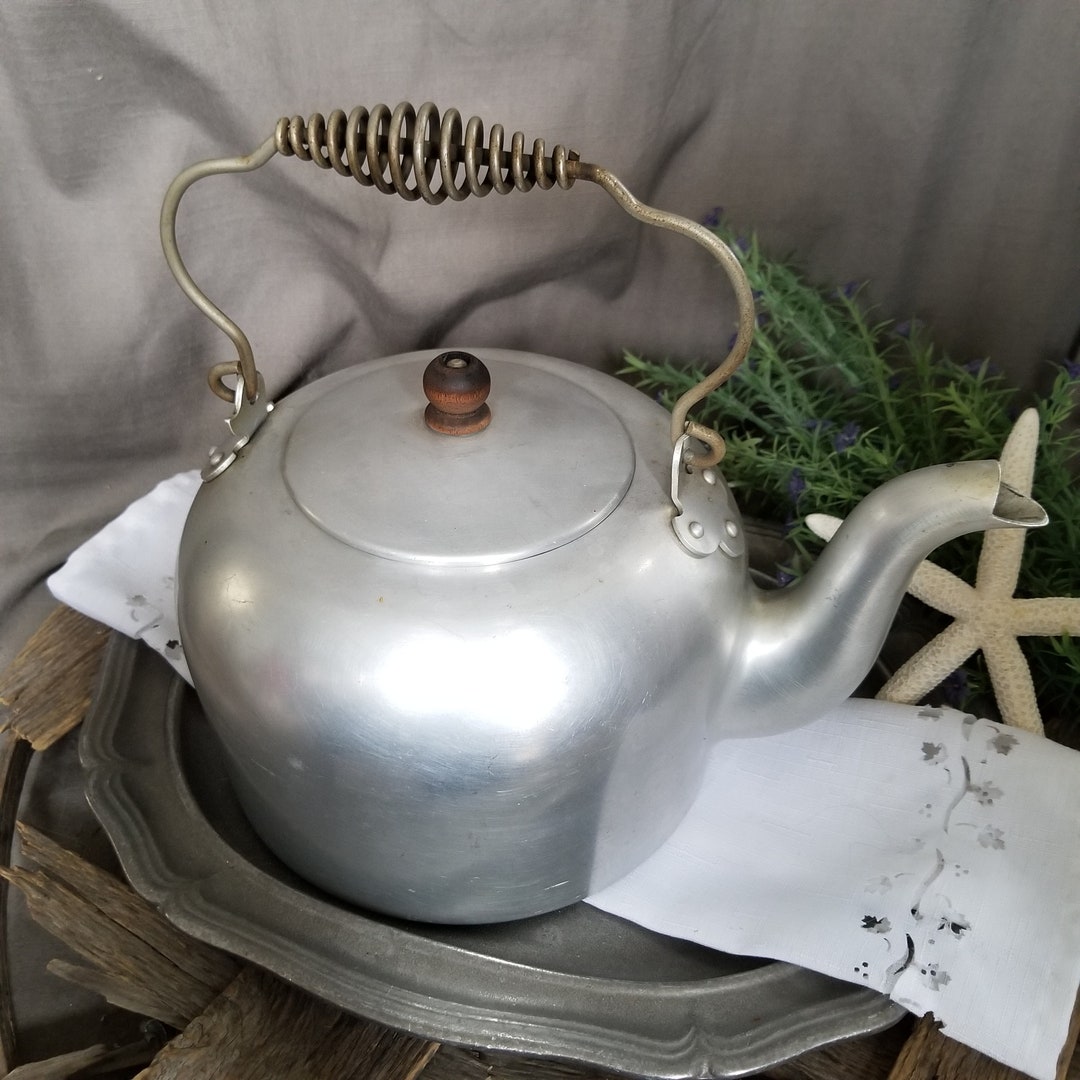Wearever Aluminum Tea Kettle #4 W/ Coil Handle Wood Knob - Large ...