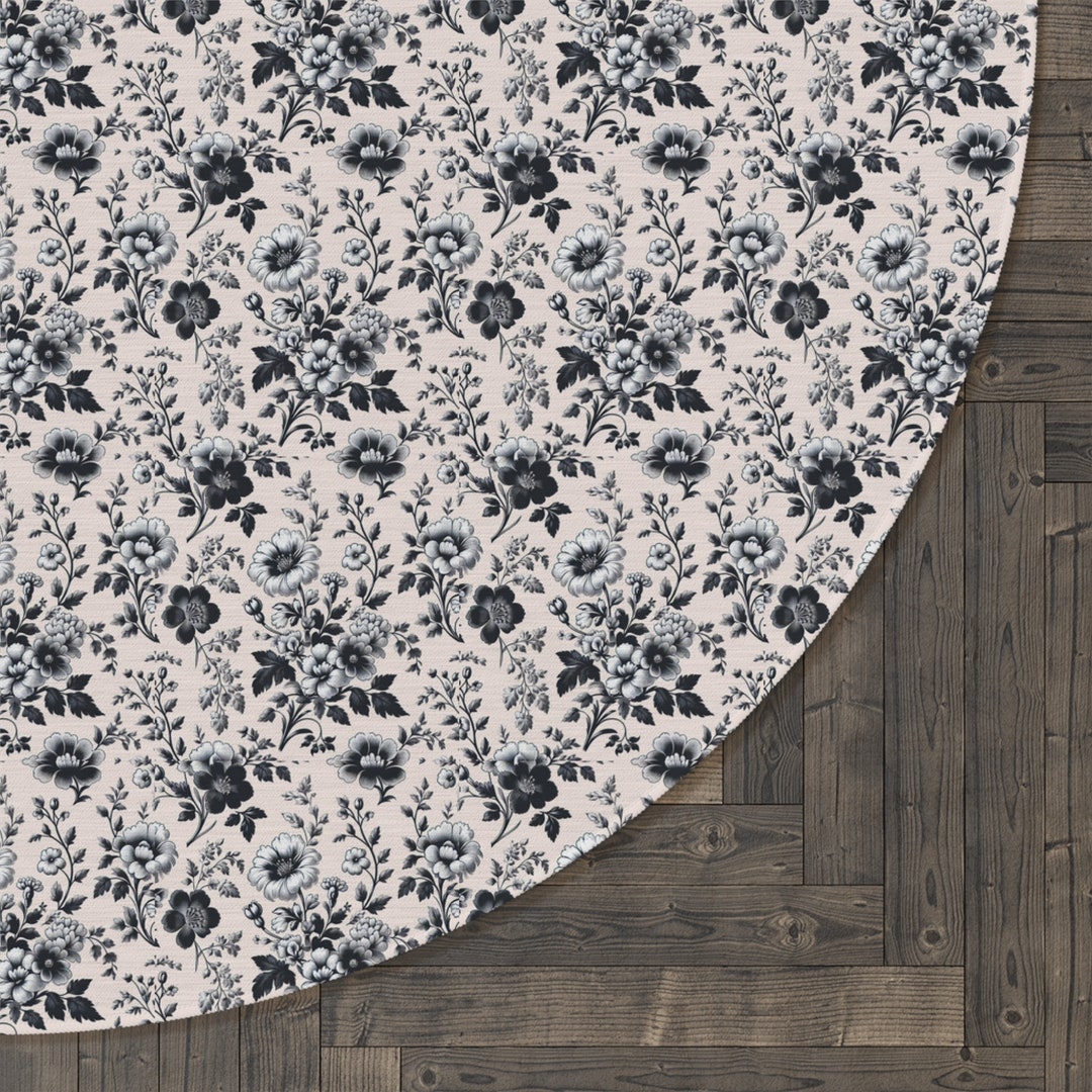 Pink Floral French Toile Round Area Rug black and White Flowers Rug ...