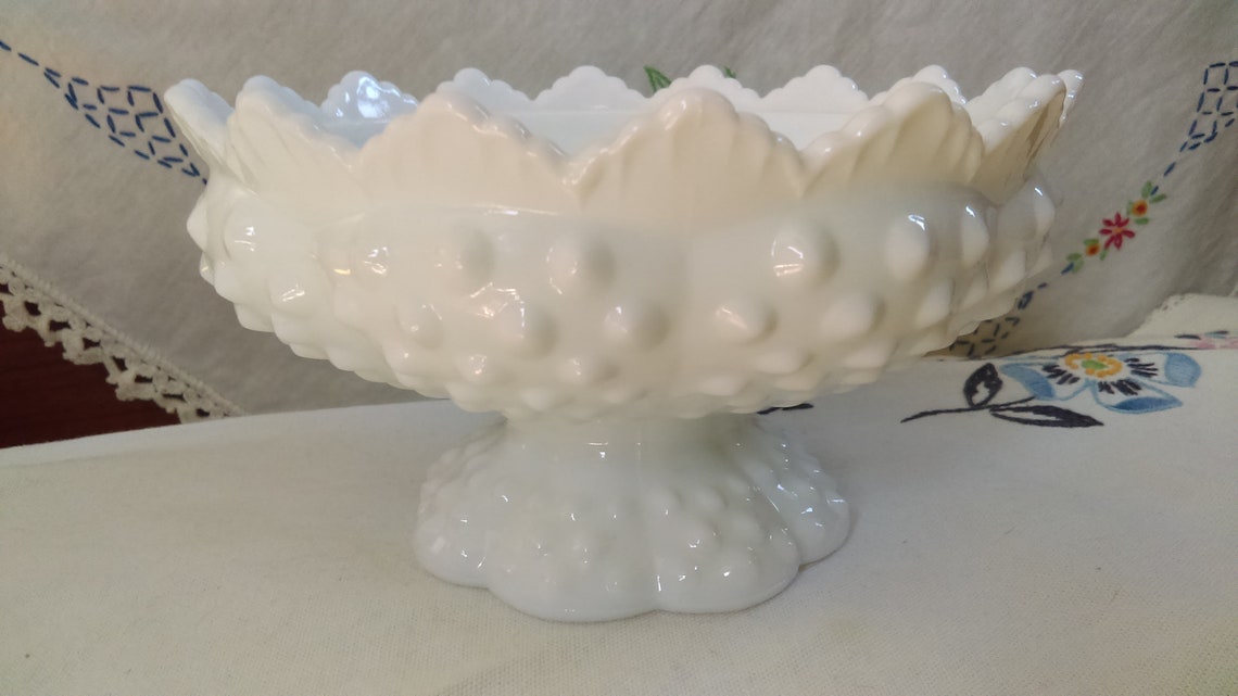 Vintage Fenton White Hobnail Candle Holder Centerpiece Bowl | Etsy