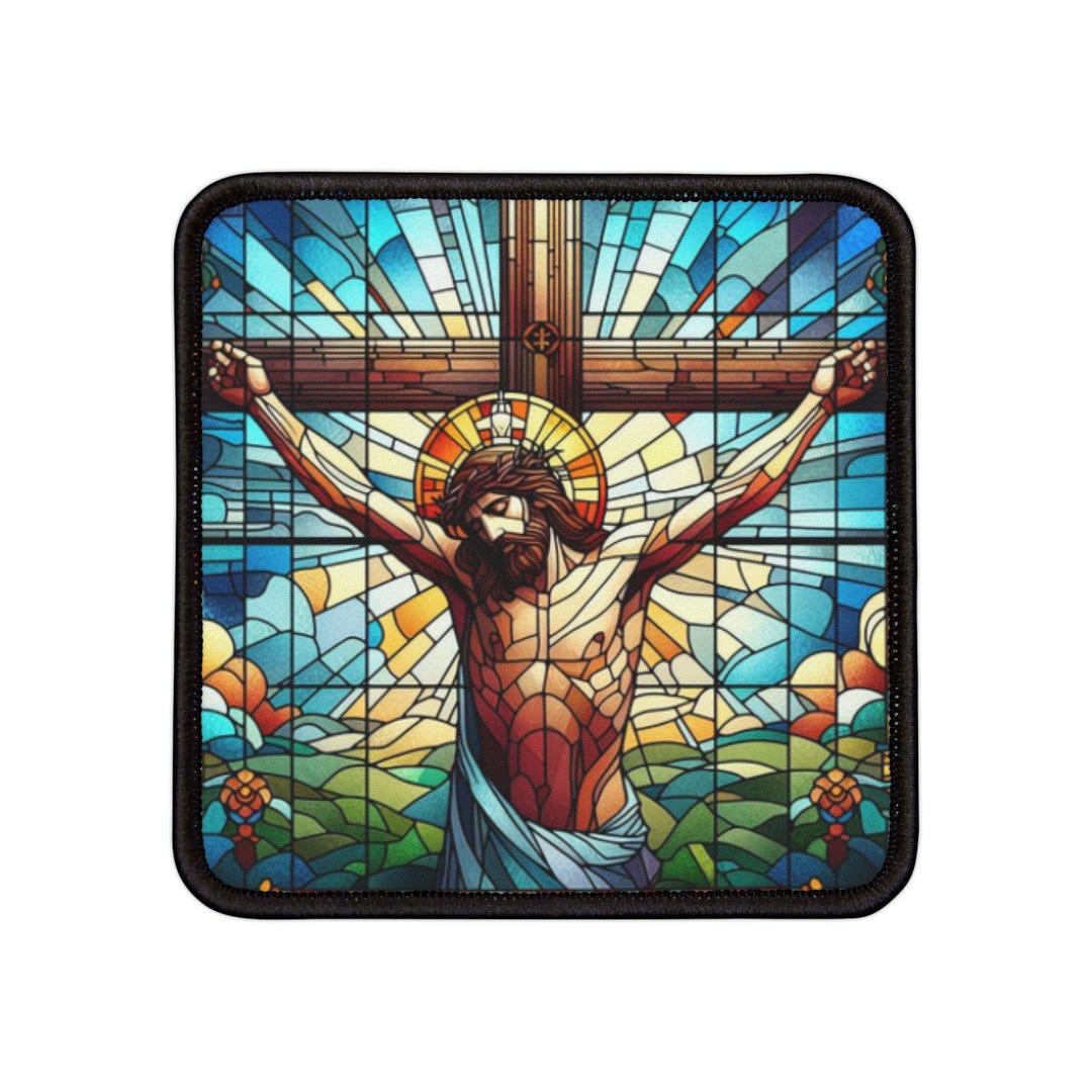 Religious Iron-on Patch Crucifixion of Jesus Stained Glass Look Patch ...