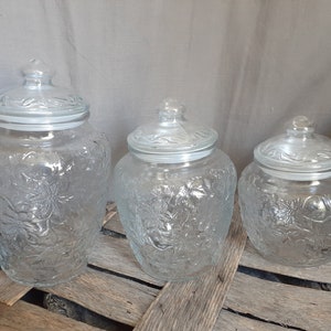 Princess House Fantasia Canisters Clear Glass Floral Storage Containers ...