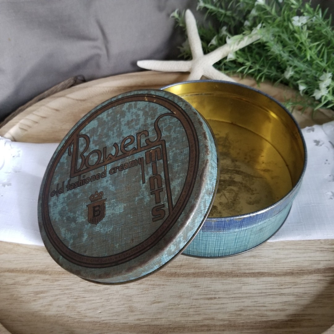 Vintage Candy Tin Bowers Old Fashioned Creamy Mints Mid Century Deco ...