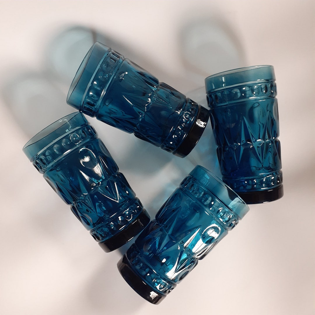 Vintage Blue Drinking Glasses Colony Park Lane Blue Flat Tumblers ...