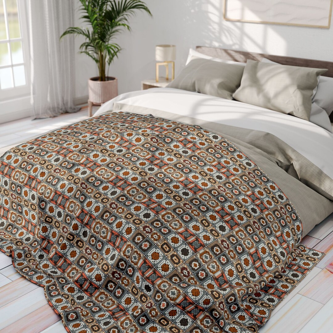 Autumn Granny Squares Arctic Fleece Throw Blanket 3 Sizes Retro Look ...
