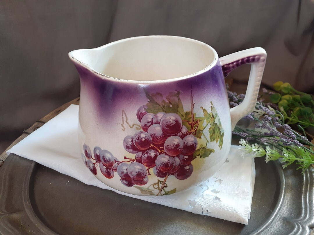 Antique Dresden Cider Pitcher in Purple Grapes Motif - Lemonade Pitcher ...