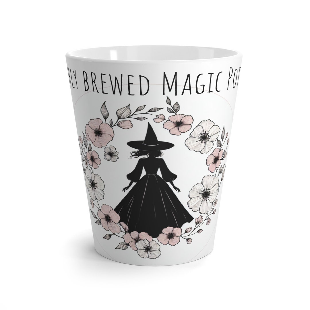 Toile Floral Witch Latte Mug Pink Black & White Coffee Cup, freshly ...