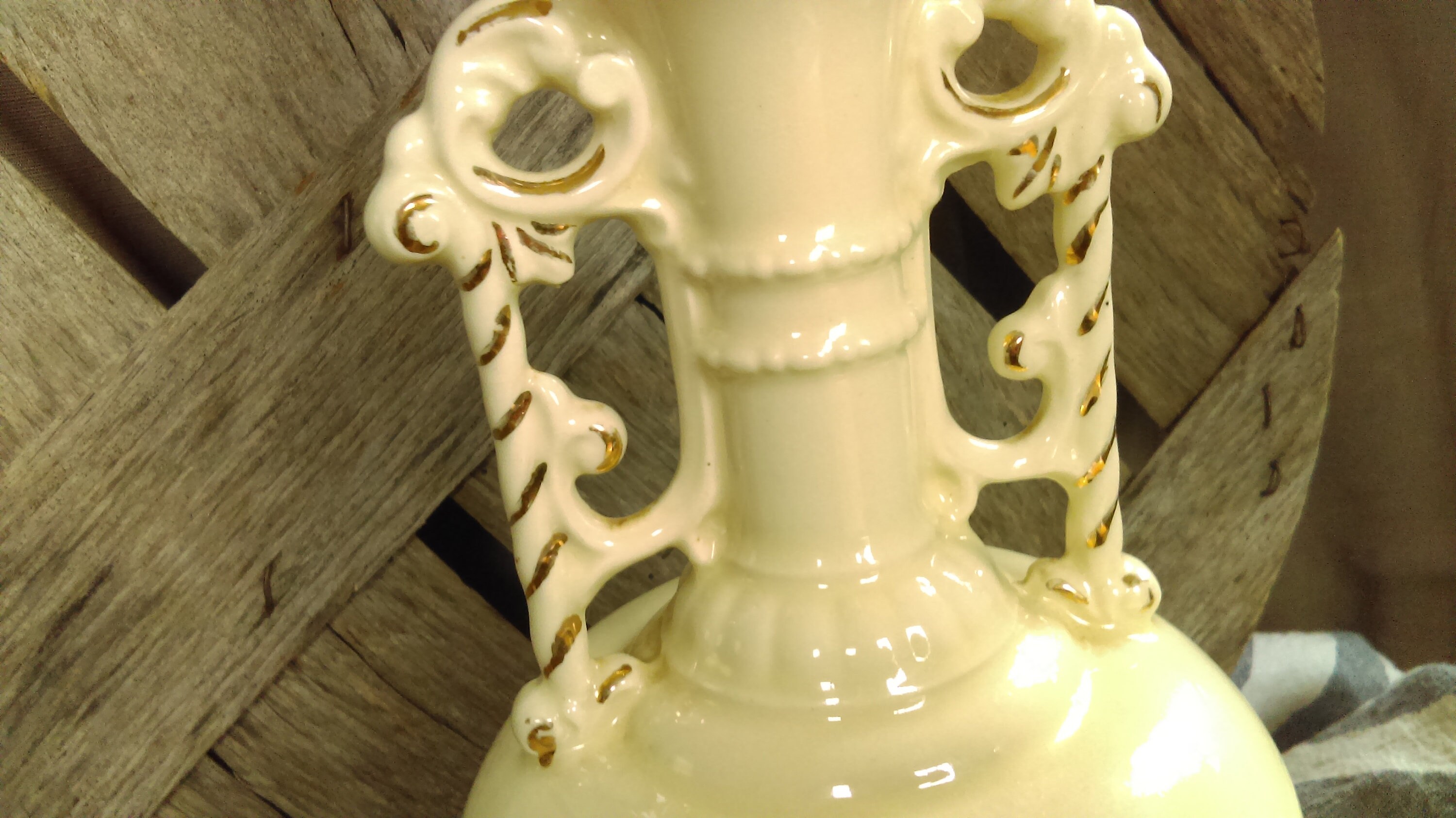 Mid Century Lamp Ivory Ceramic Urn Style W/ Floral and Gold | Etsy
