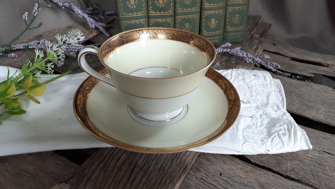 Vintage Teacup & Saucer Set Noritake Morimura Goldkin Footed Cup and ...