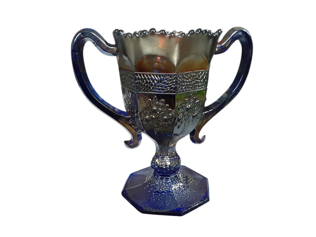 Fenton Orange Tree Carnival Glass Loving Cup: Antique Cobalt Blue ...