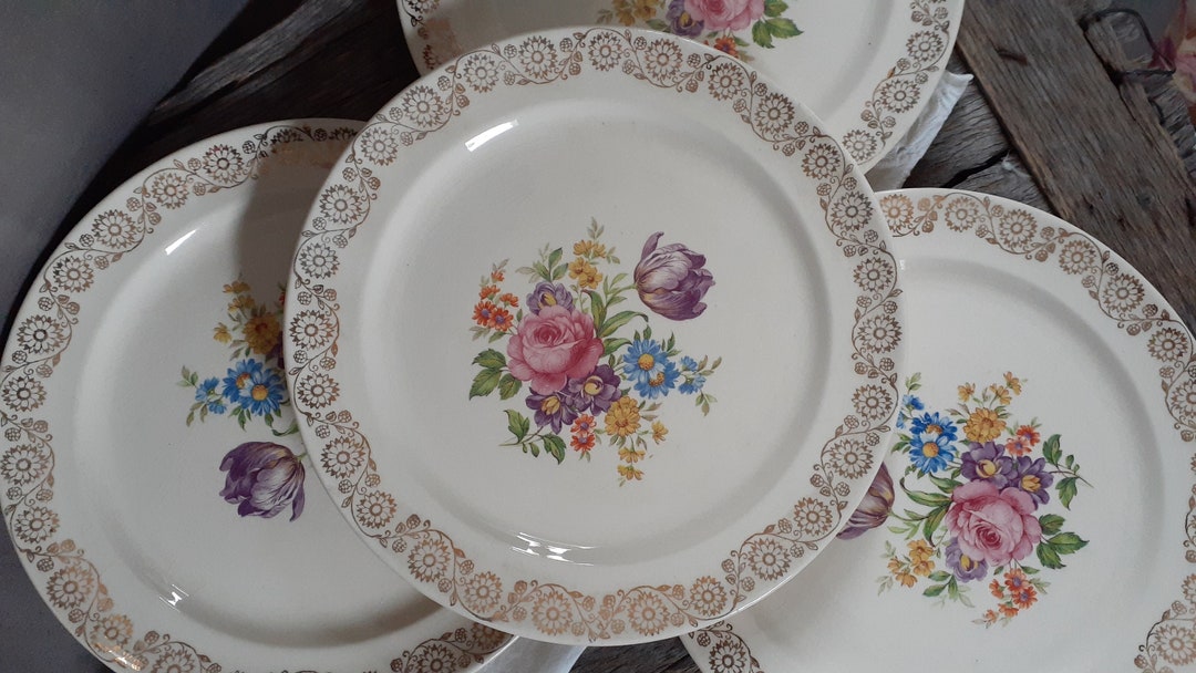 Vintage Paden City Dinner Plates (set of 4): Floral 22k Gold Dishes - Etsy
