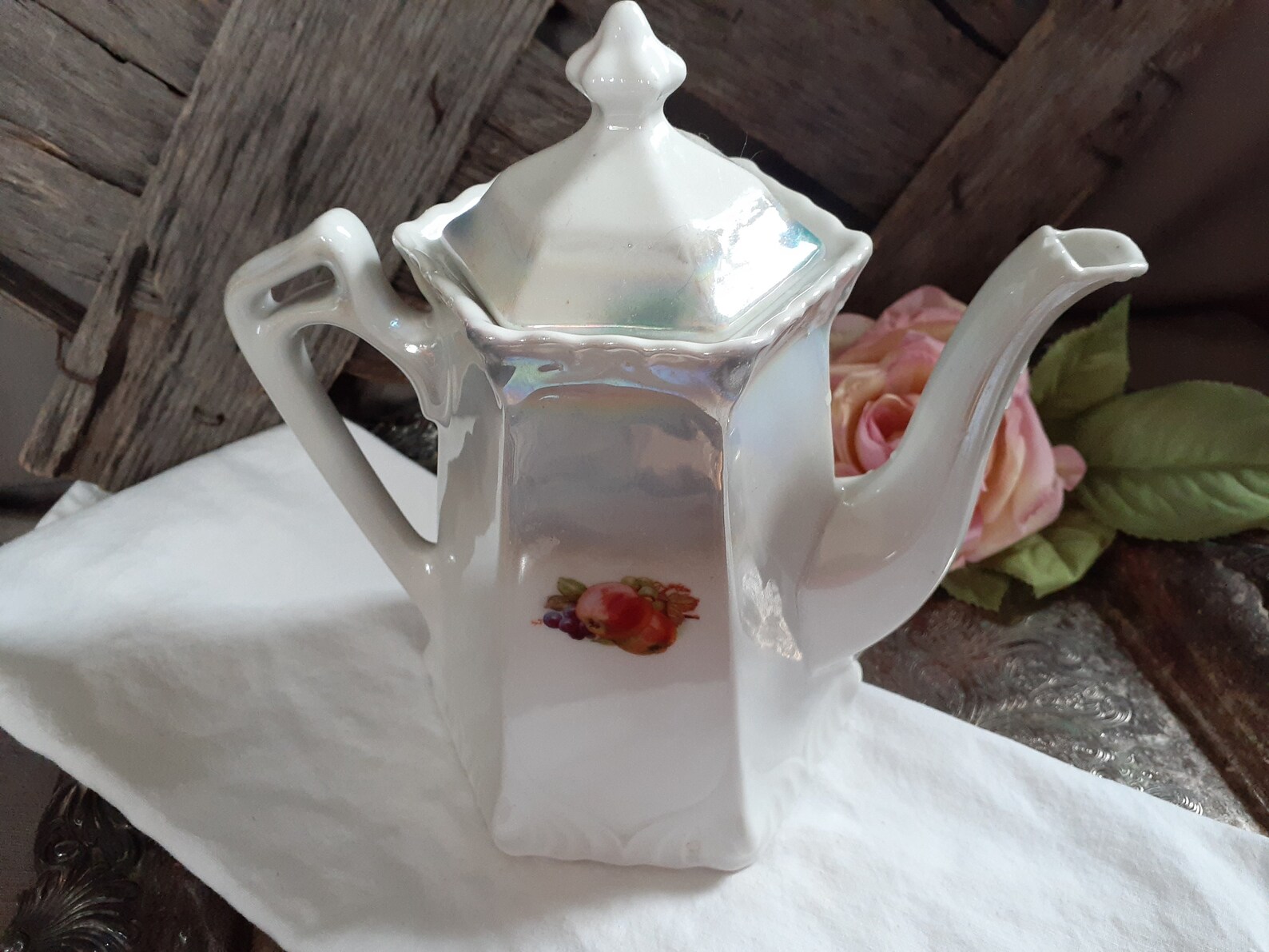 Vintage German Lusterware Teapot With Fruits Iridescent - Etsy