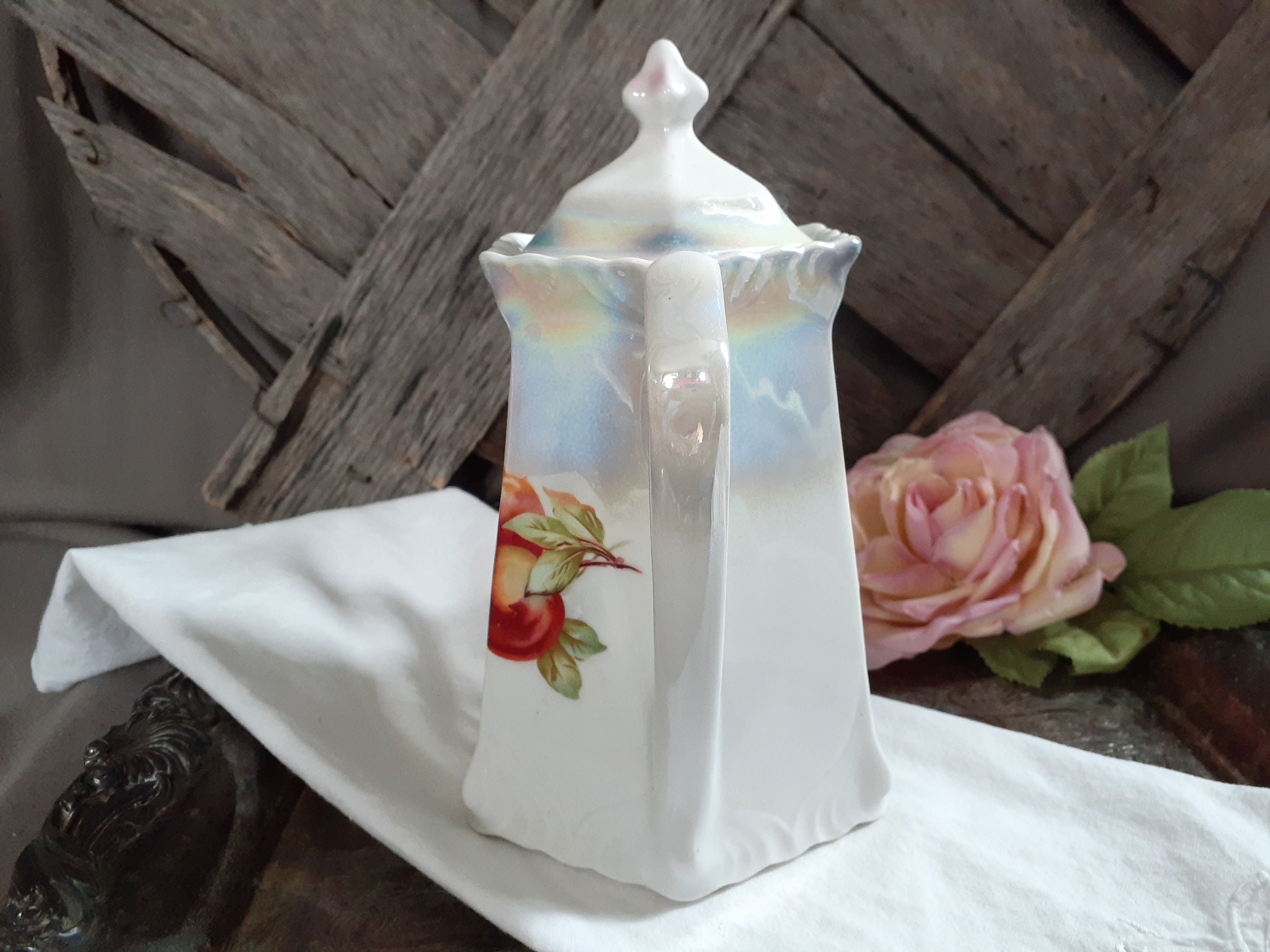 Vintage German Lusterware Teapot with Fruits Iridescent | Etsy