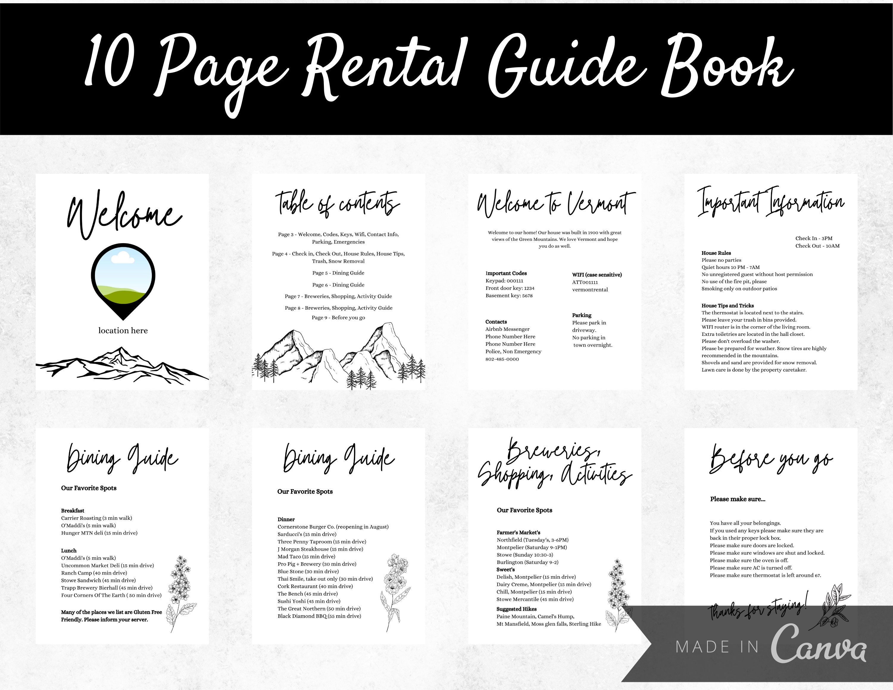 Rental Welcome Book Template Editable Rental Book Airbnb - Etsy