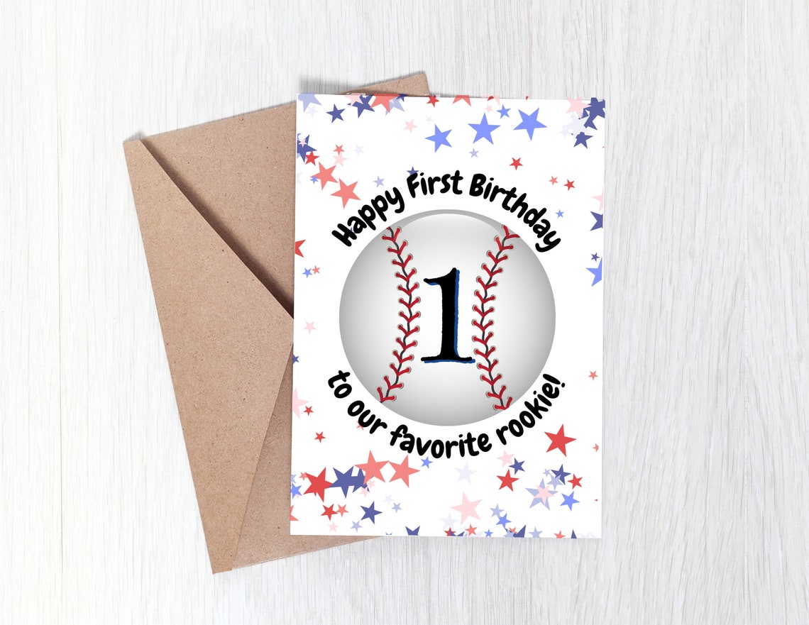 Baseball First Birthday Card Rookie of the Year Birthday - Etsy