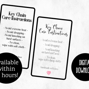 Printable Resin Key Chain Care Instruction Cards, Key Chain Care ...