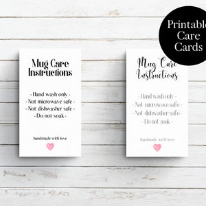 Printable Mug Care Instruction Cards, Mug Washing Instructions, Care ...