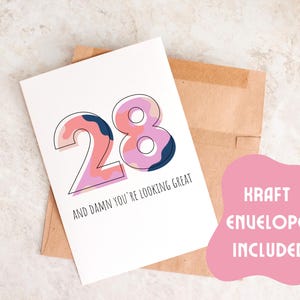 Funny 28th Birthday Card, 28 and Looking Great, 28th Birthday Card ...